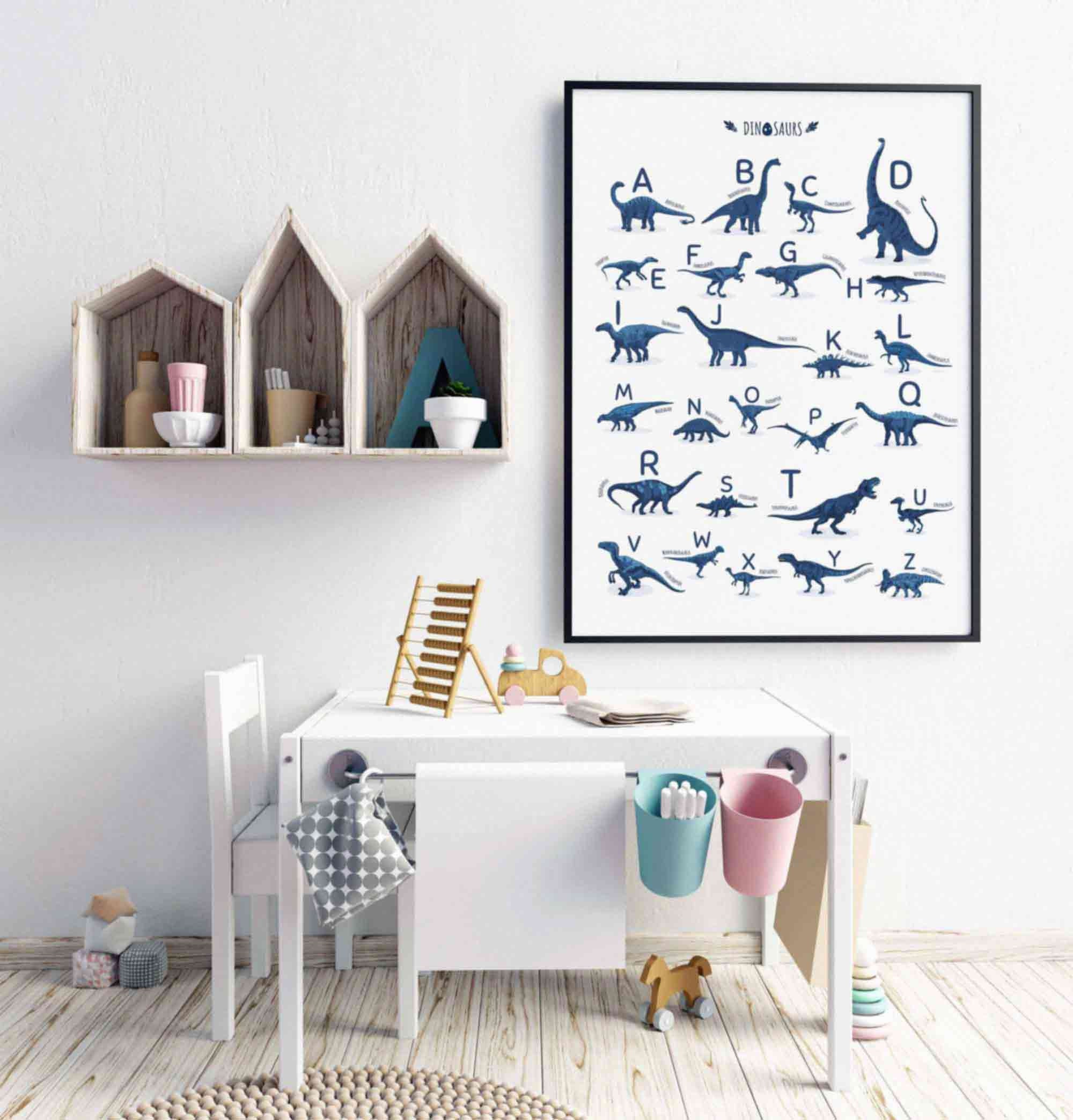 Alphabet Dinosaurs Navy Print, Portrait ABC Poster, Nursery Alphabet ...