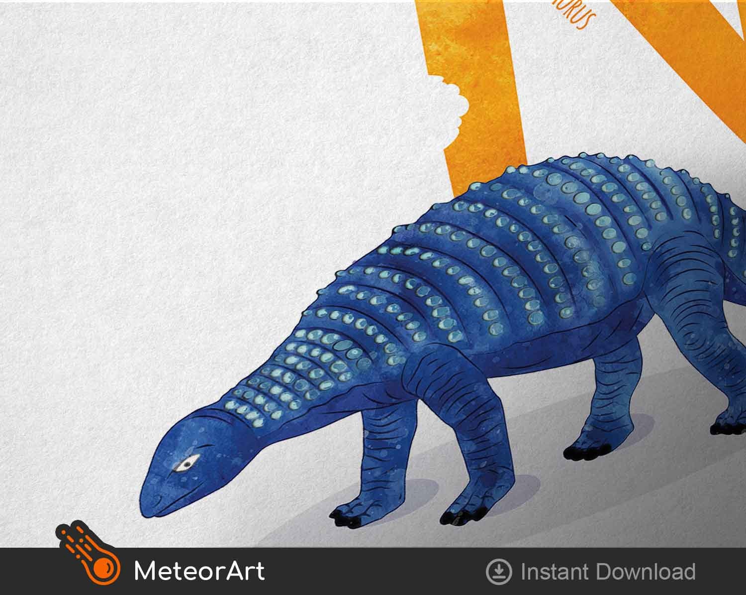 Letter N, Nodosaurus Dinosaur Illustration, Alphabet Dinosaur Wall Art ...