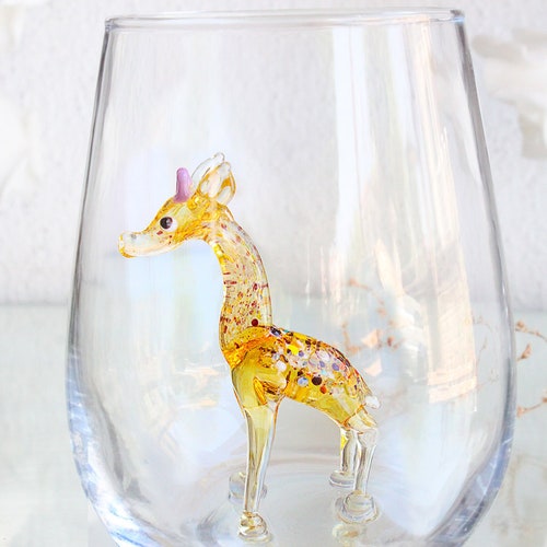 Drinking Glass Cup With Giraffe Figure Animal Cup Table | Etsy