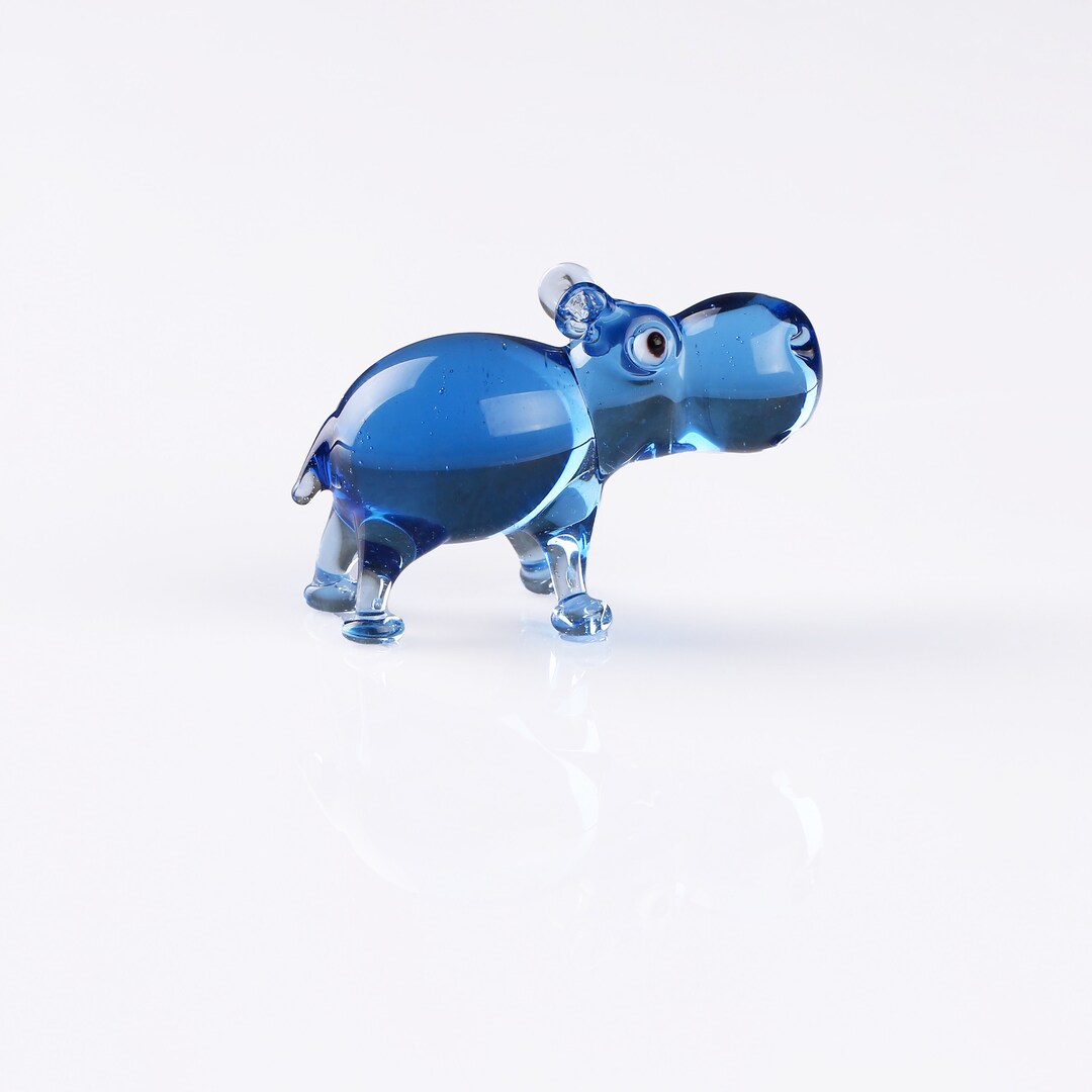 Lampwork Glass Miniature Hippo Figurine, Small Glass Animals ...