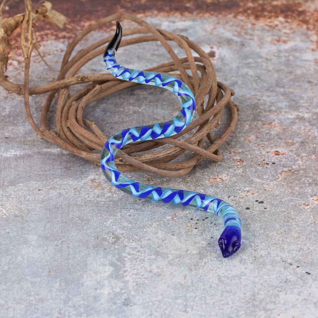 G Lass Striped Snake Figurine, Snake Sculpture, Murano Glass, Blown ...