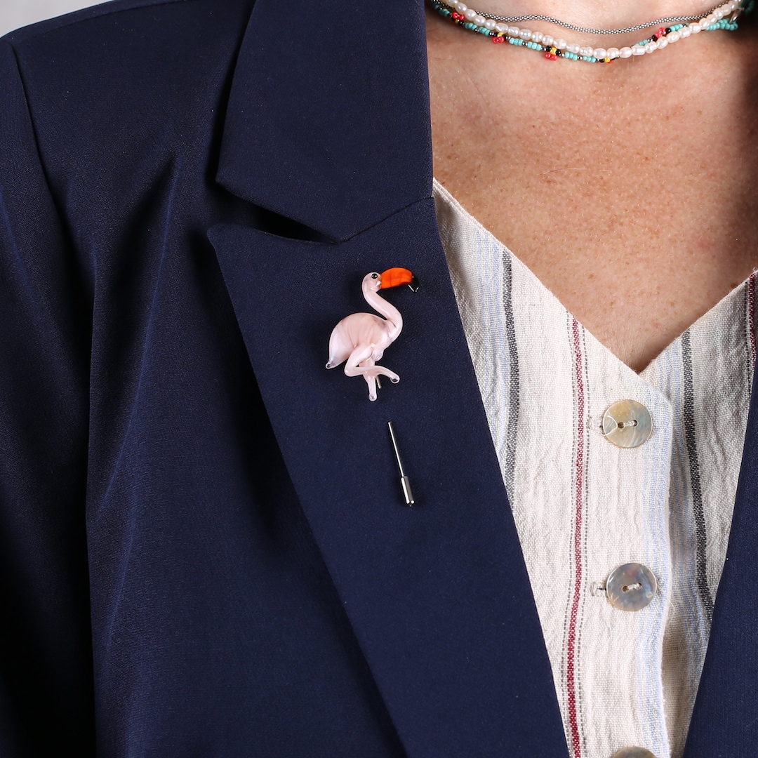 Flamingo Glass Pin Brooch, Pink Jacket Pin, Wedding Lapel Pin, Stick ...
