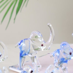 Clear Glass Elephant Set 7, Glass Animals, Good Luck Glass Elephant ...