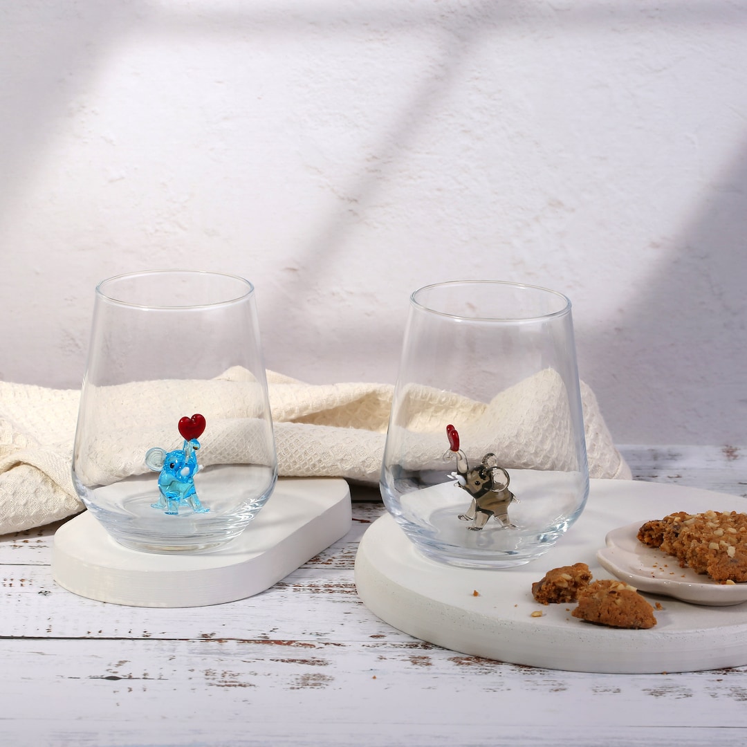 Elephant With Heart Drinking Glass, Animal Glass Cup, Elephant Love ...