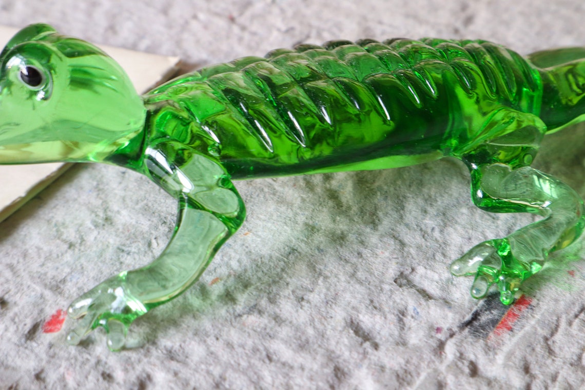 Art Glass Alligator Sculpture, Blown Glass Green Crocodile, Murano ...