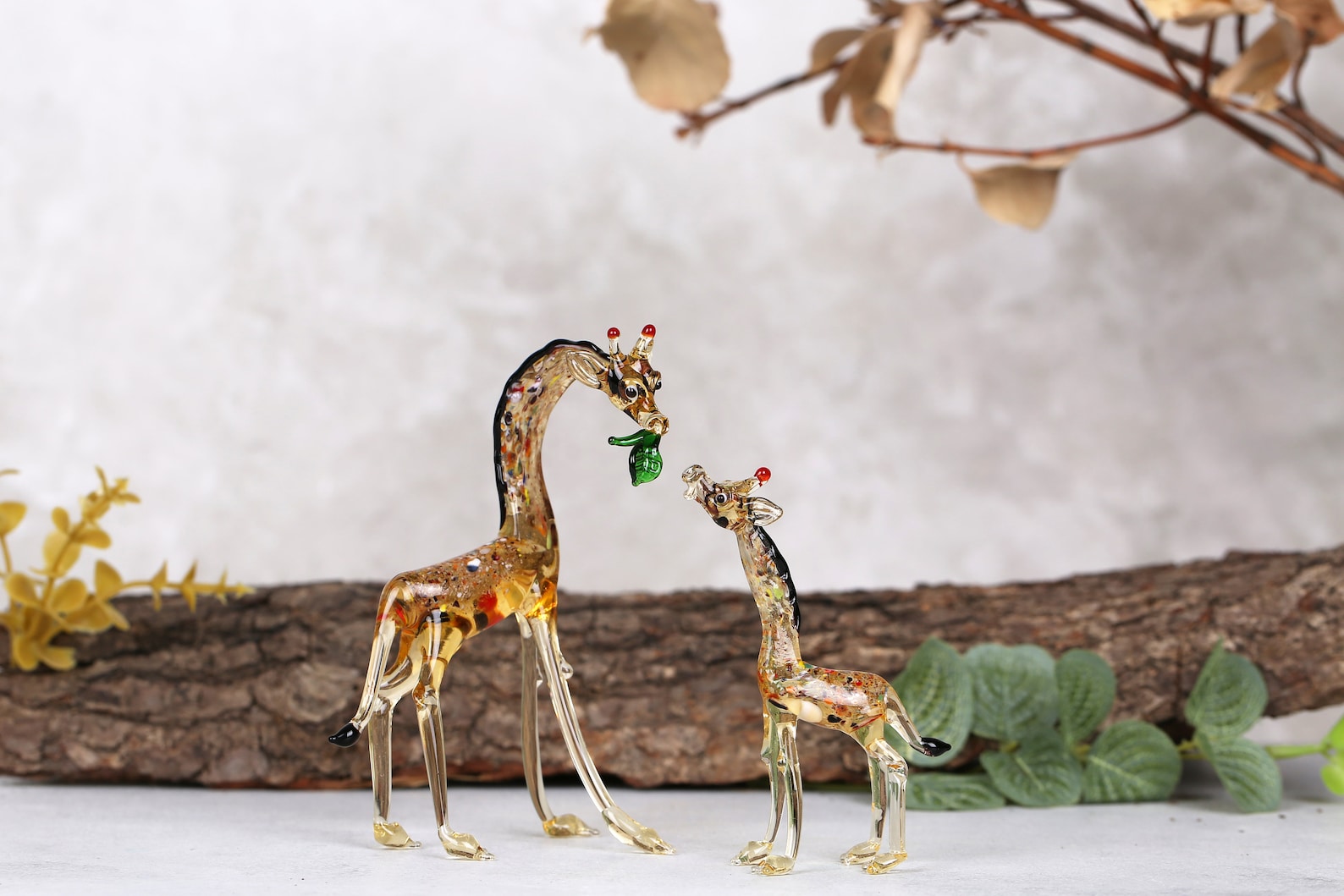 Art Glass Giraffe With Baby Sculpture, Miniature Giraffe, Decorative ...