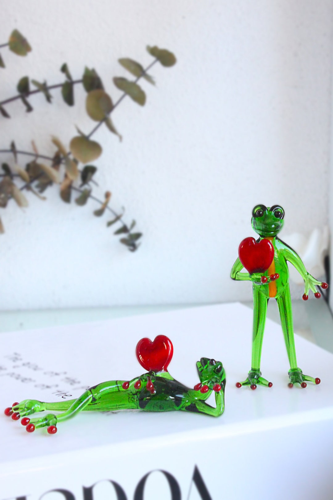 Murano Glass Frog Set of 2, Tiny Glass Animals, Lampwork Mini Frog With ...
