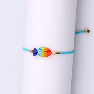 Rainbow Fish Wish Bracelet, Lampwork Murano Glass Fish Bracelet ...