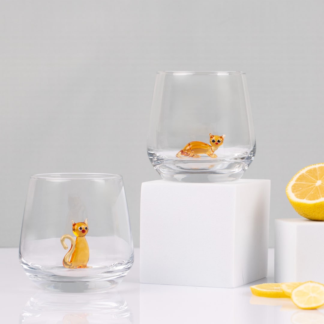 Drinking Glass Brown Cat, Brown Cat Glass Cup, Water Cup, Pet Mug ...