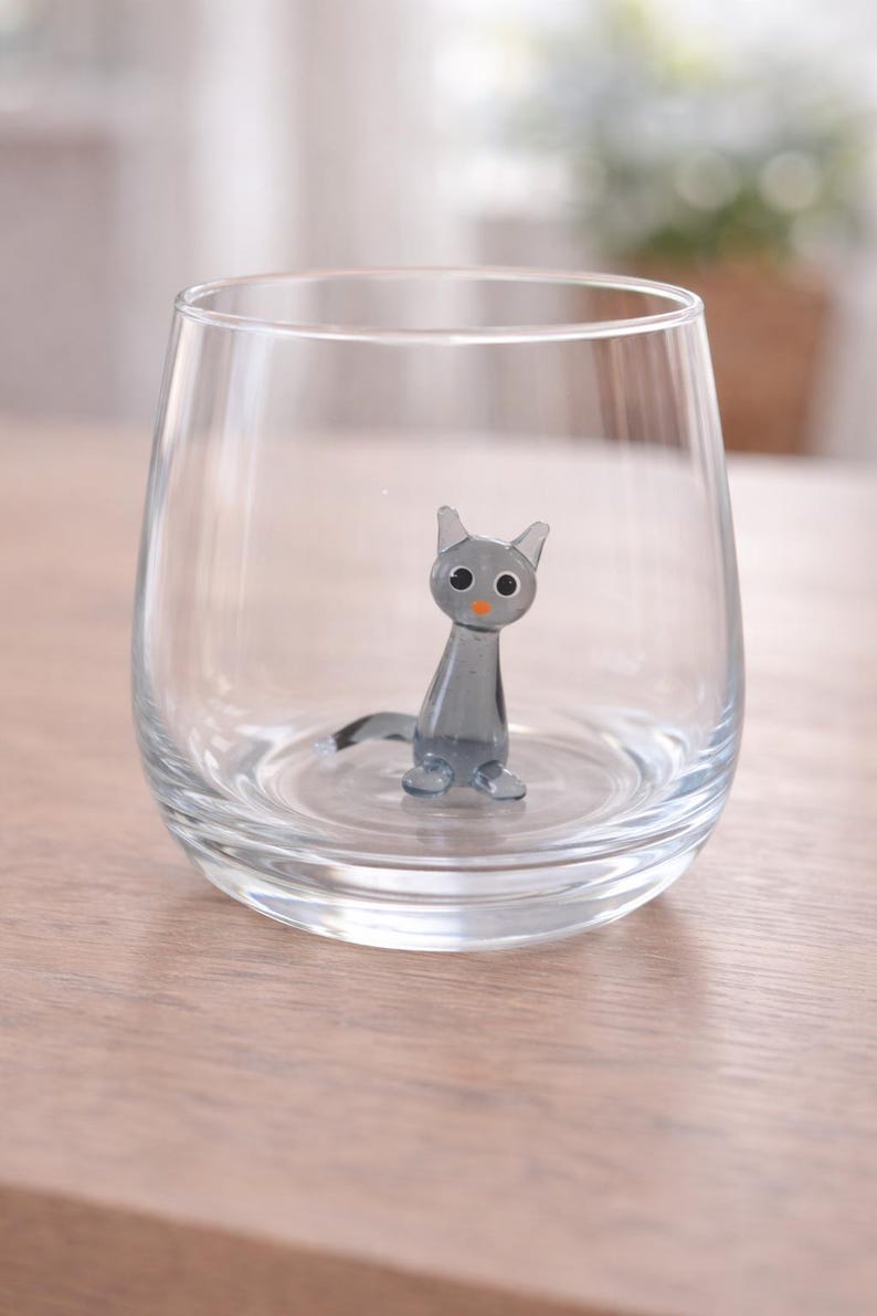 Sitting Cats Cup, Cat Water Glass , Gray Cat Owner Mug , Lovely Cat ...