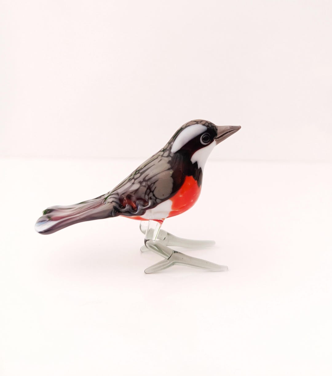 Red Breasted Bird Glass Figurine, Murano Glass Mexican Finch Bird ...