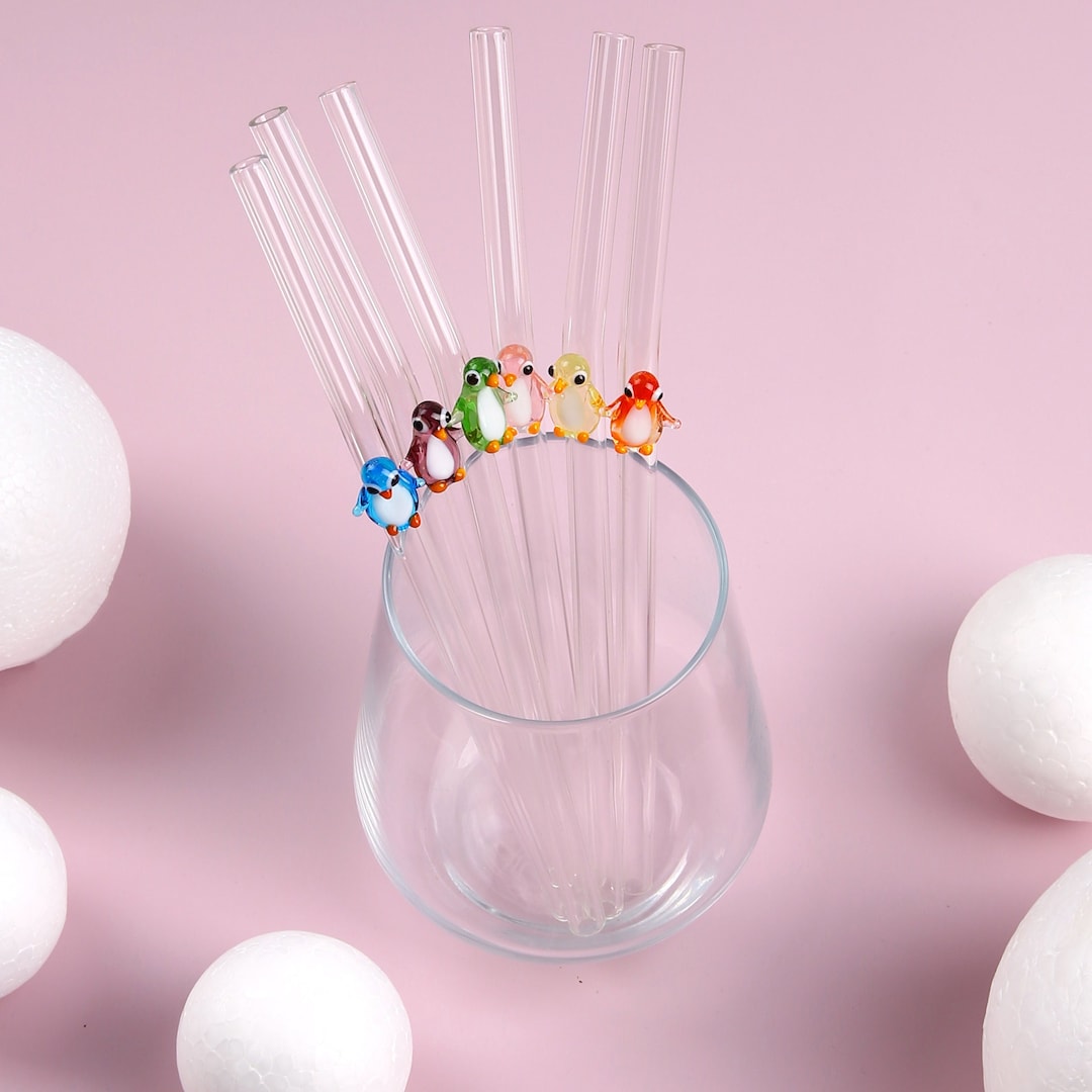 Handmade Glass Straw With Cute Penguin, Drinking Straw, Drinkware Glass ...