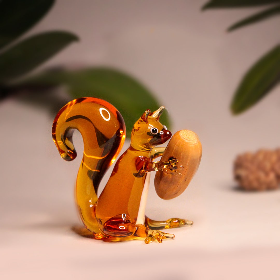Glass Squirrel Figurine, Squirrel With Nut, Murano Glass Animals, Blown ...