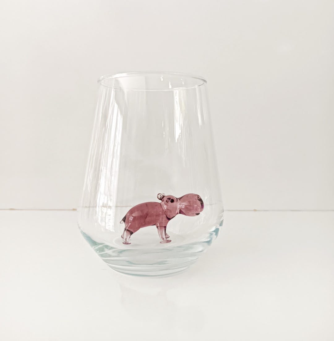 Drinking Glass With Hippo Figure, Funny Stemless Wine Glass, Water Cup ...