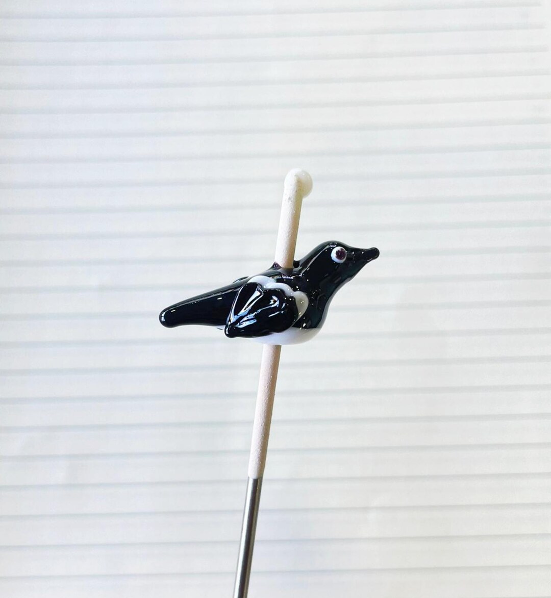 Murano Glass Magpie Bird Bead, Lampwork Black White Bird Bead, Magpie ...