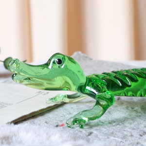 Art Glass Alligator Sculpture, Blown Glass Green Crocodile, Murano ...
