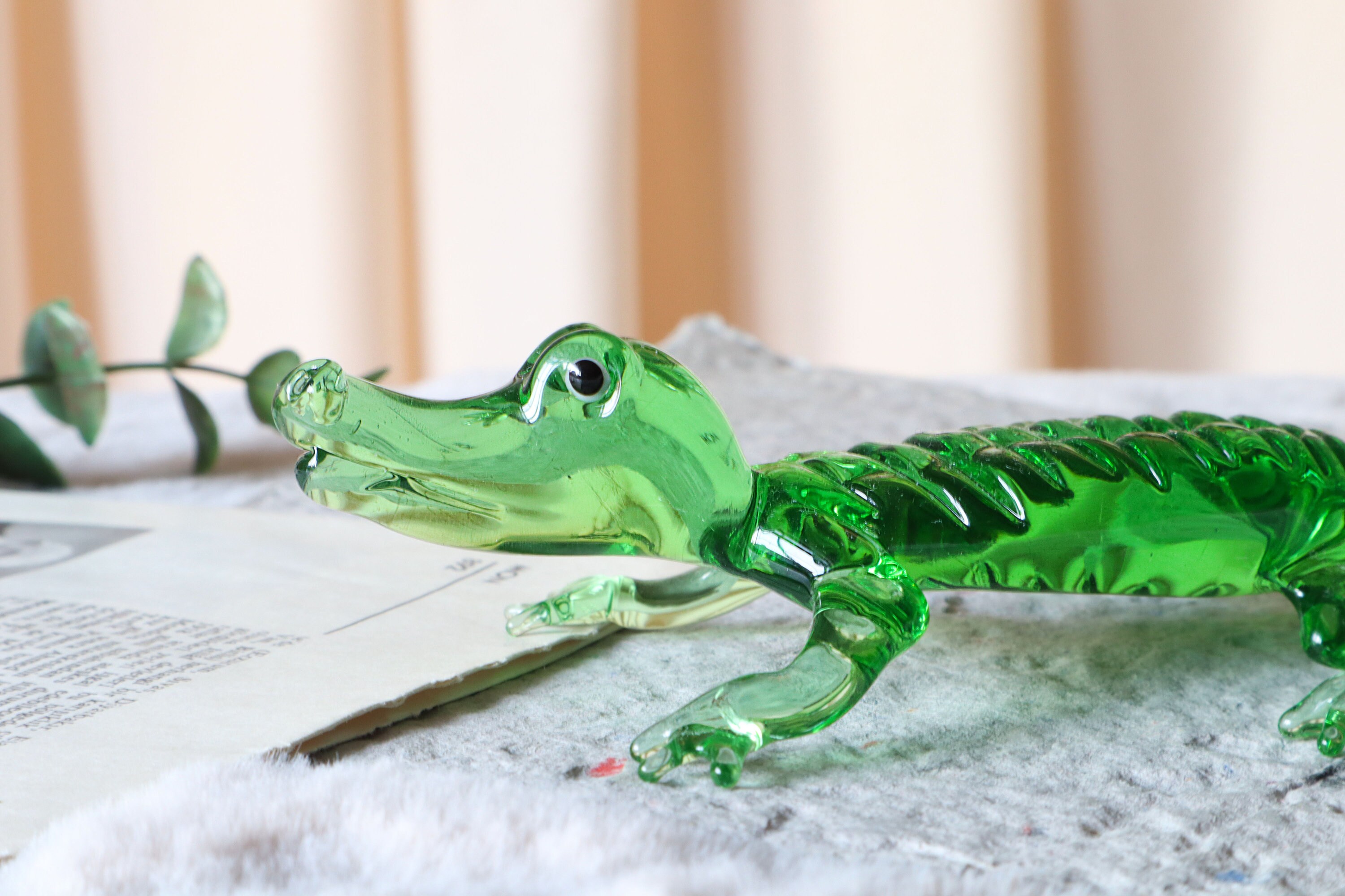 Art Glass Alligator Sculpture, Blown Glass Green Crocodile, Murano ...