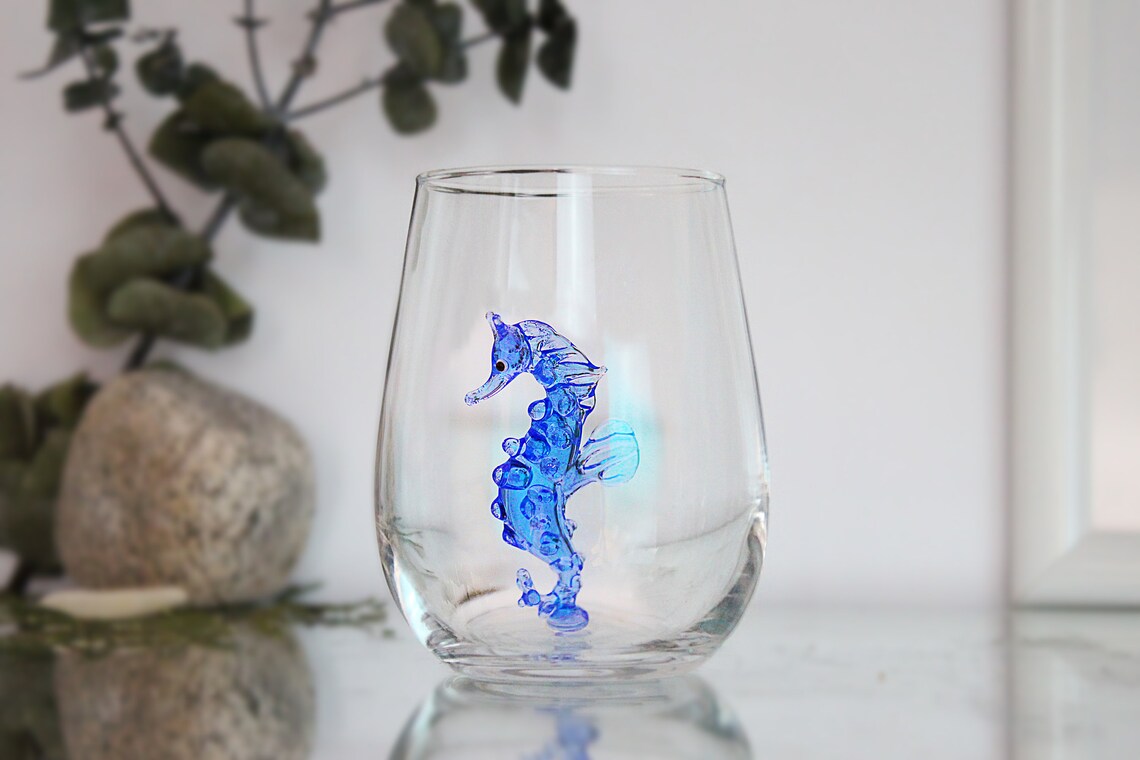 Glass Cup With Sea Animals, Drink Glass, Seahorse Glass, Ocean Decor ...