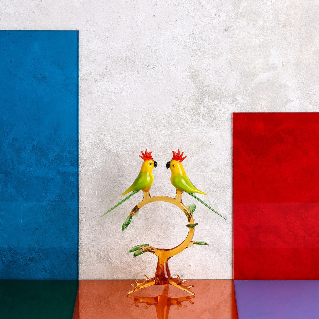 Glass Parrot Sculpture Green Glass Birds Lampwork Murano - Etsy