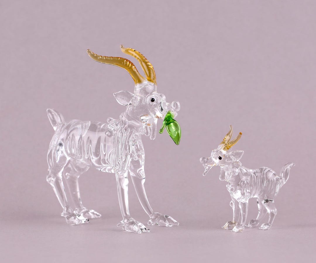 Clear Glass Goat Figurine Set, Lampwork Animal Sculpture, Mother and ...