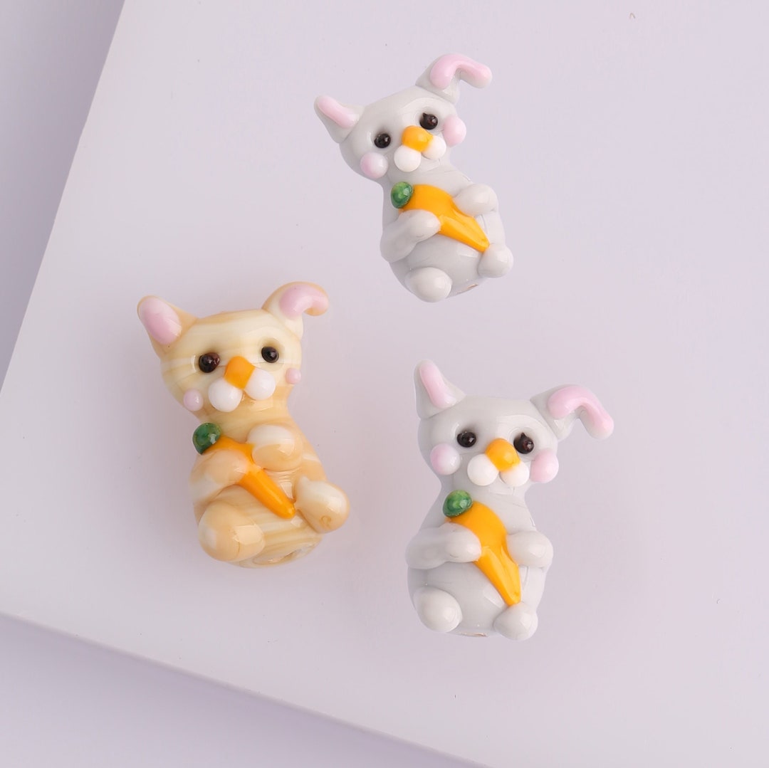 Murano Glass Rabbit With Carrot Bead, Lampwork Bunny Spacer, Animal ...