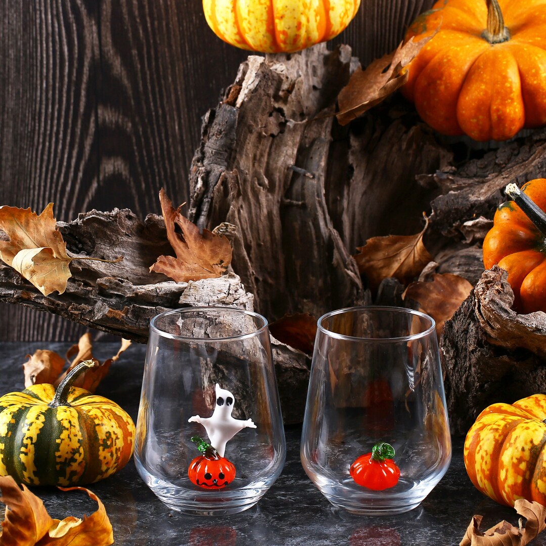Halloween Pumpkin With Ghost Drink Glass Spooky Pumpkin Glass - Etsy