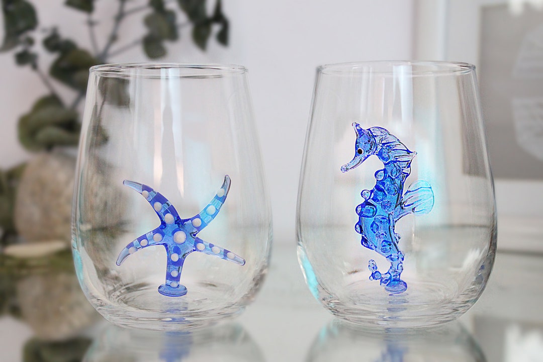 Glass Cup With Sea Animals, Drink Glass, Seahorse Glass, Ocean Decor ...