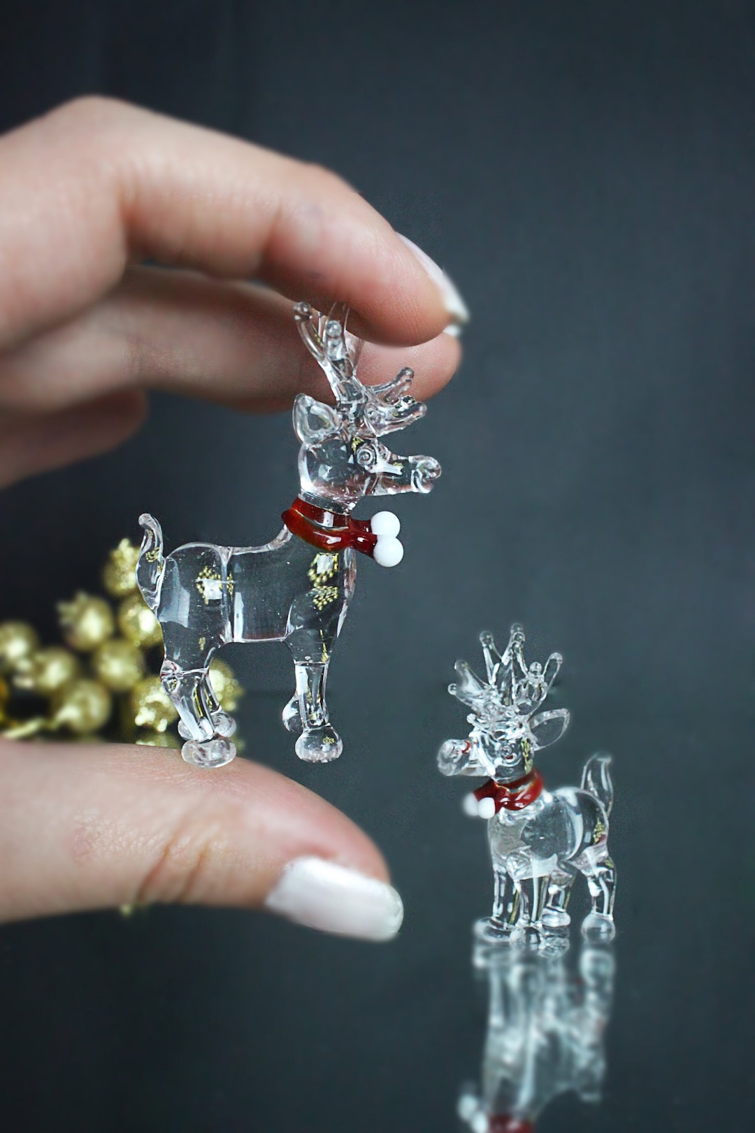 Tiny Christmas Reindeer Glass Sculpture, Mini Glass Figurines, Blown ...