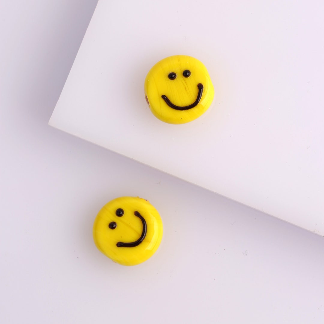 Murano Glass Happy and Sad Face Charm, Lampwork Emoji Spacer Bead ...