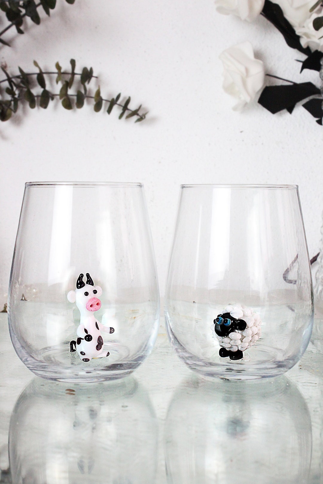 Handmade Glass Cup, Farm Animal Glass, Tiny Cow Drink Glass, Milk ...