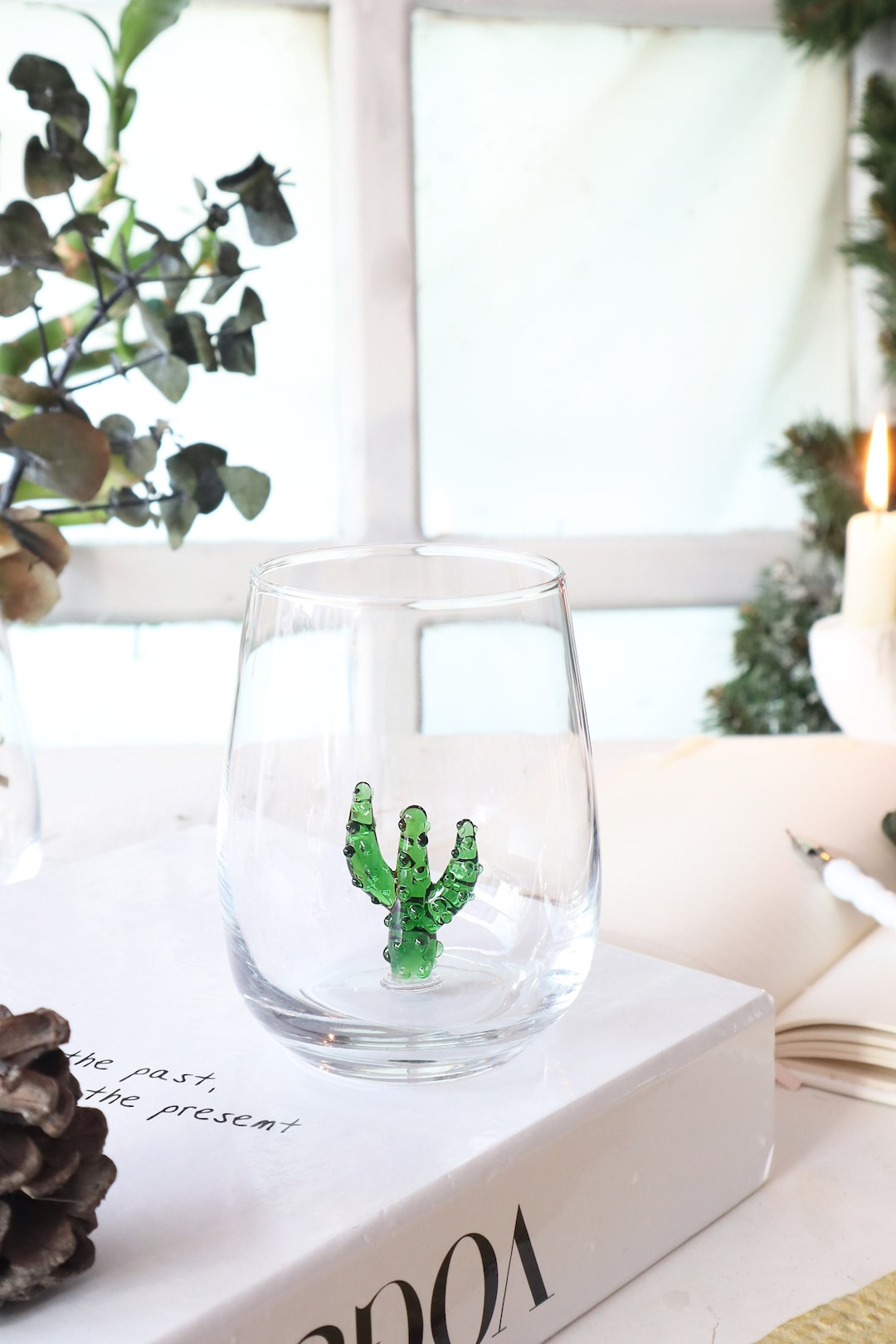 Handmade Drink Glasses With Cactus, Cactus Barware, Cactus Cup, Cactus ...