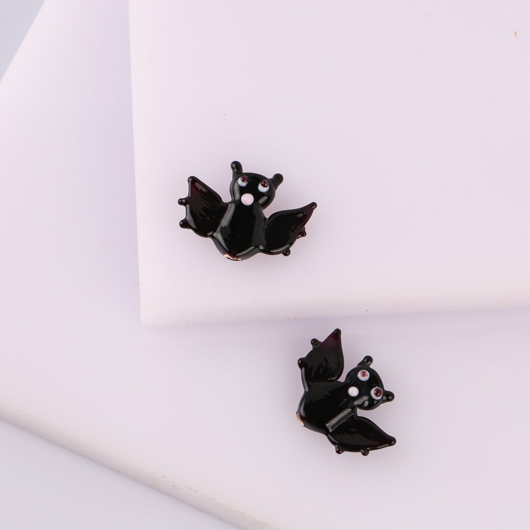 Murano Glass Black Bat Spacer Bead, Lampwork Fall Halloween Bead ...