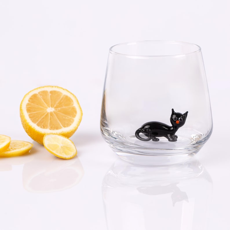 Drinking Glass With Cat, Black Cat Glass Cup, Water Cup, Pet Mug ...