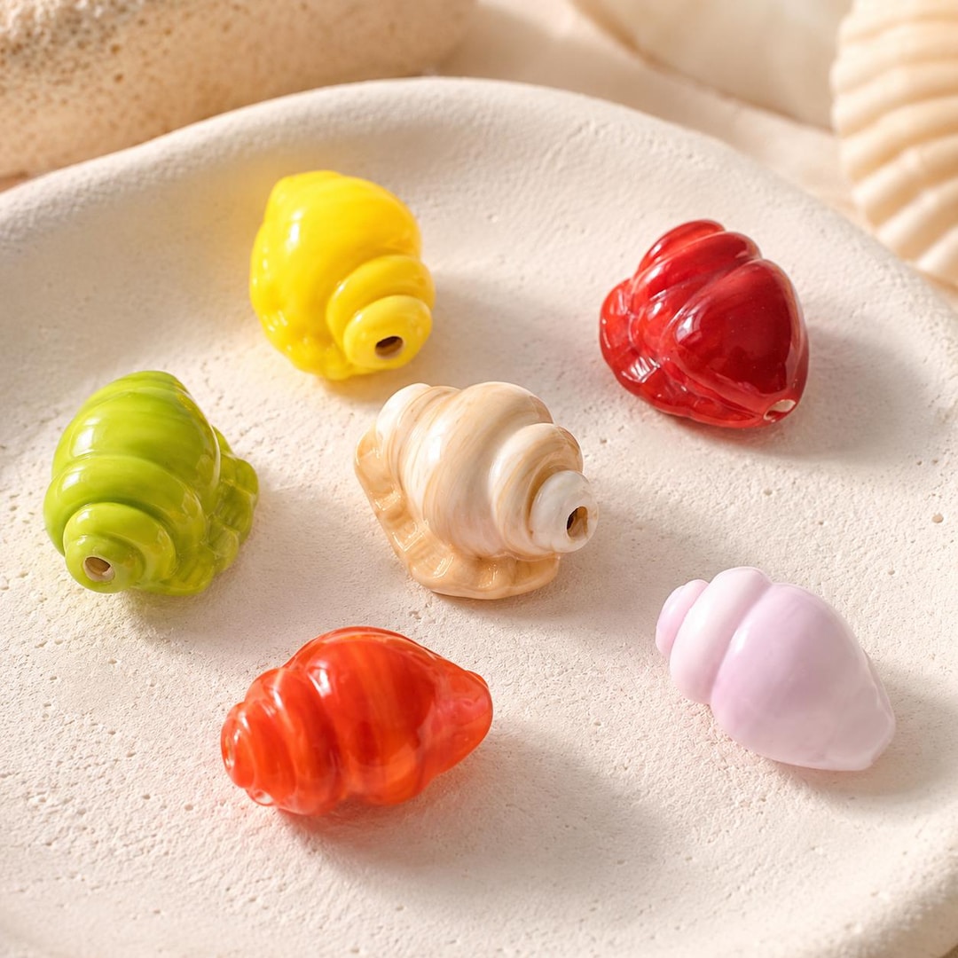 Murano Glass Sea Shell Bead, Lampwork Coastal Shell Charm, Nautical ...