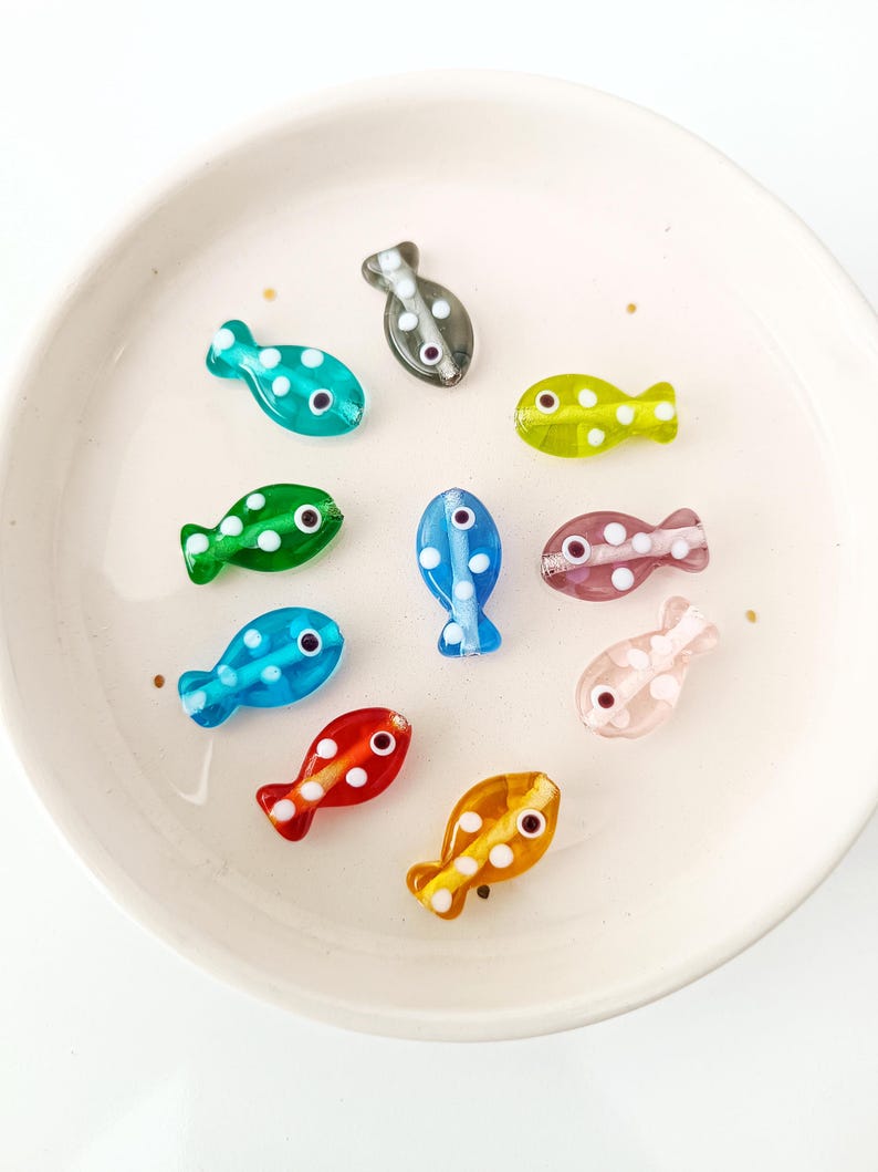 Murano Glass Spotted Fish Beads, Lampwork Transparent Fish Charm, Aqua ...