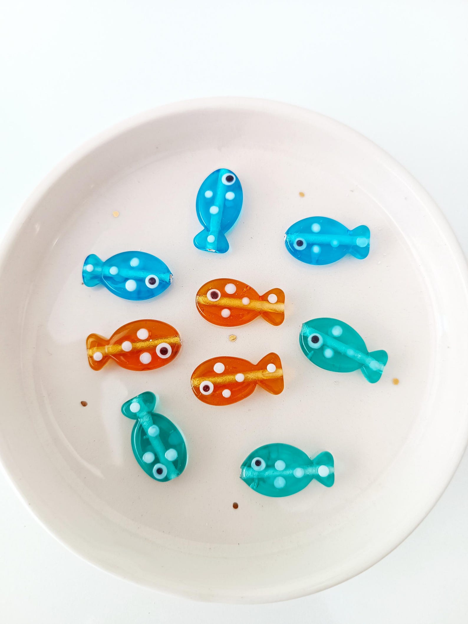 Murano Glass Spotted Fish Beads, Lampwork Transparent Fish Charm, Aqua ...