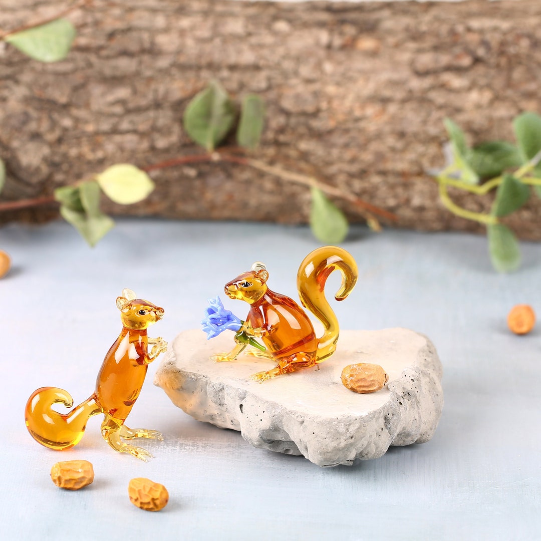 Miniature Squirrel Couple Glass Figurine, Squirrel in Love, Lampwork ...