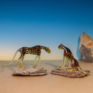 Hand Blown Cheetah Glass Figurine, African Animal Decoration for Home ...