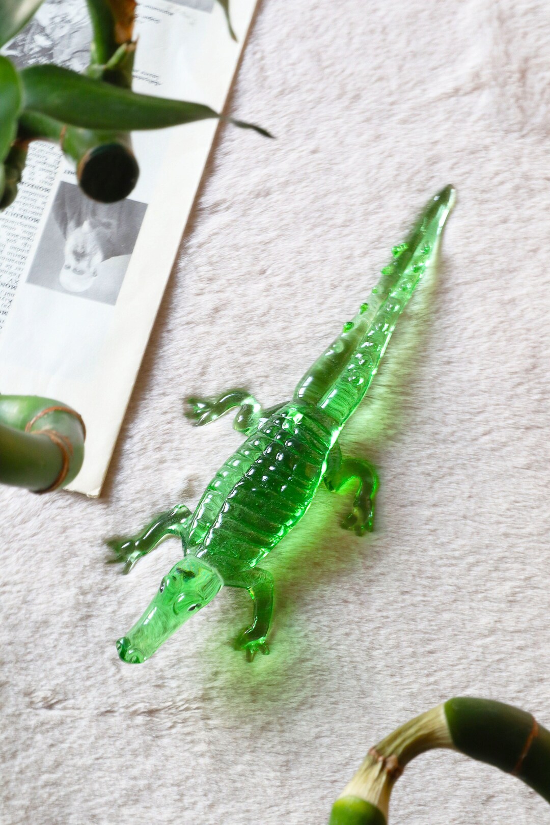 Art Glass Alligator Sculpture, Blown Glass Green Crocodile, Murano ...