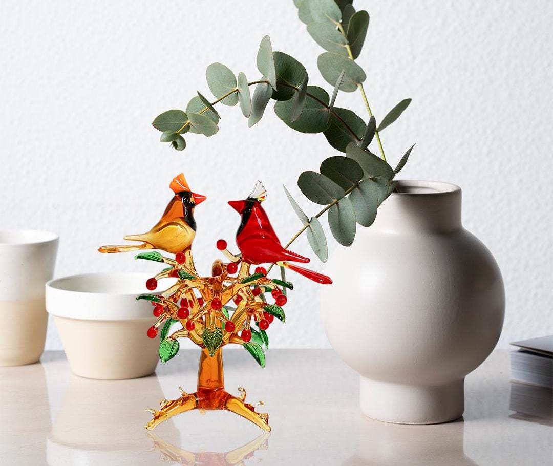 Red Cardinal Glass Sculpture, Miniature Yellow Glass Bird, Lampwork ...