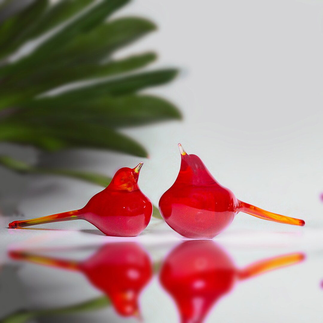 Glass Red Bird Sculpture, Lampwork Glass Bird, Murano Glass, Small ...