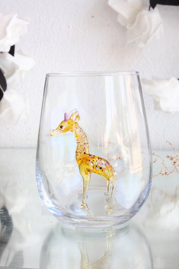 Drinking Glass Cup With Giraffe Figure Animal Cup Table | Etsy