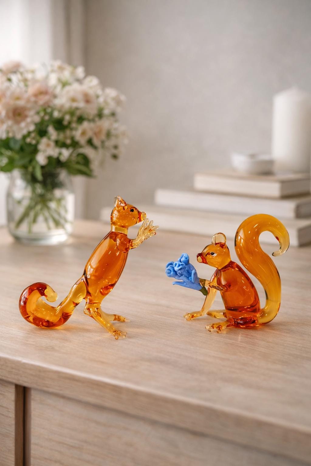 Miniature Squirrel Couple Glass Figurine, Squirrel in Love, Lampwork ...