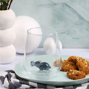 Drinking Glass With Hippo Figure, Funny Stemless Wine Glass, Water Cup ...