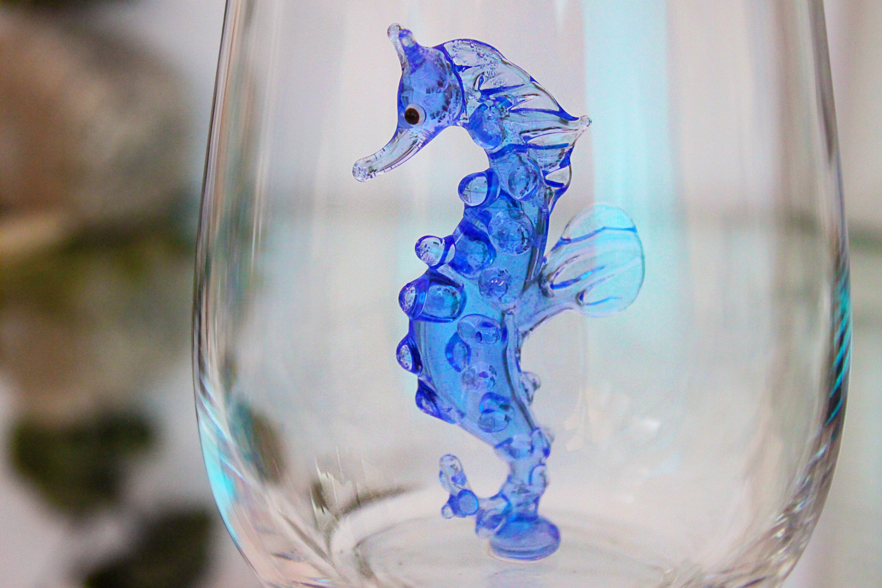 Glass Cup With Sea Animals, Drink Glass, Seahorse Glass, Ocean Decor ...