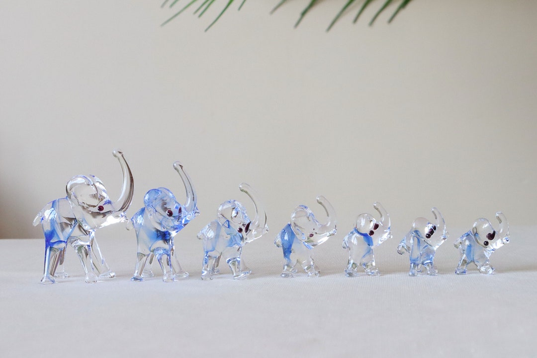 Clear Glass Elephant Set 7, Glass Animals, Good Luck Glass Elephant ...