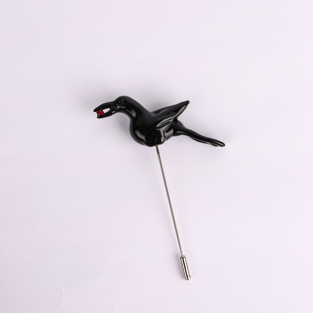 Lampwork Glass Raven Pin Brooch, Halloween Lapel Pin, Crow Stick Pin ...