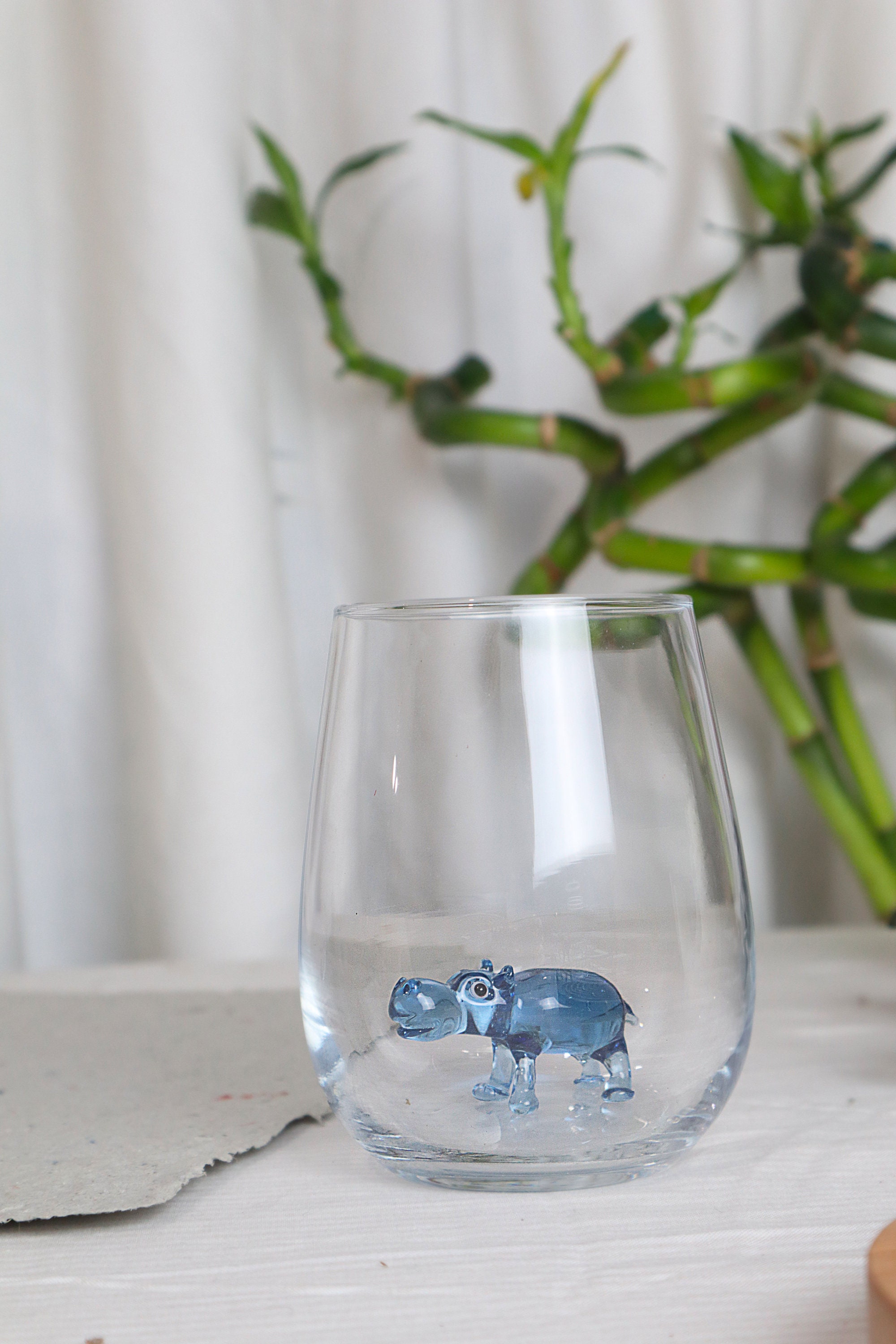 Drinking Glass With Hippo Figure Funny Stemless Wine Glass - Etsy