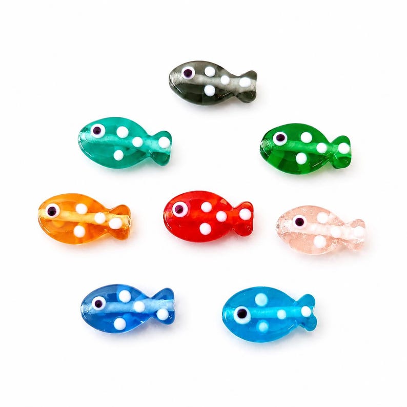 Murano Glass Fish Beads, Transparent Lampwork Fish Charm, Ocean Jewelry ...