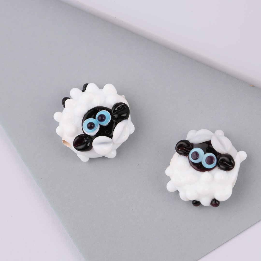 Murano Glass Sheep Bead, Lampwork Spacer Bead, Farm Animal Charm, Cute ...